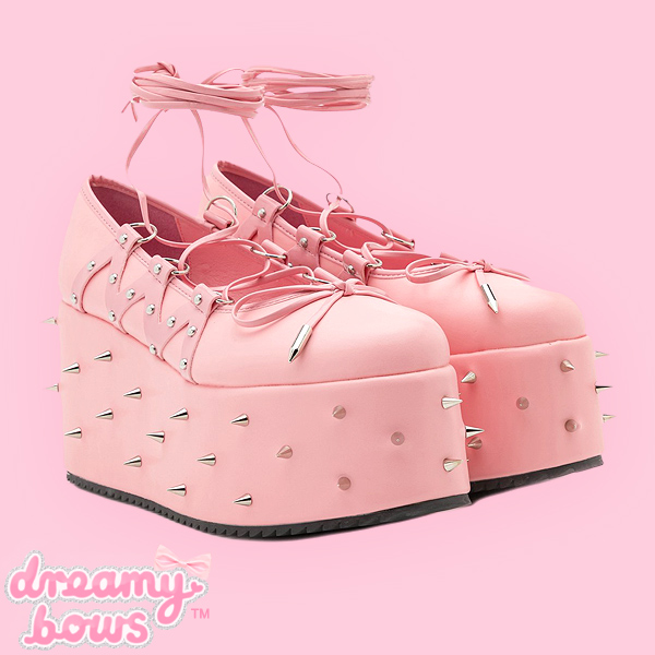 Buy KOI Footwear Zorina Lace Up Spiked Platform Ballet Shoes - Pink at ...
